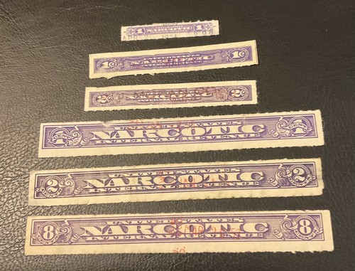 U. S. REVENUES; SCOTT # RJA ? Lot Of 6 Used NARCOTIC REVENUE STAMPS, As ...