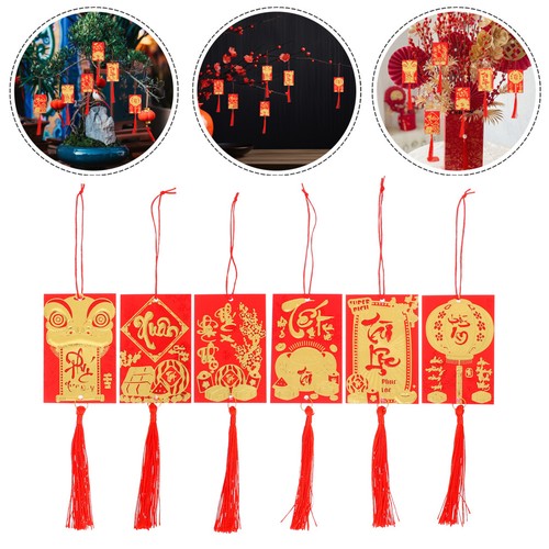 6 Pcs New Year Decor Years Flower Pot Hanging Tassel Happy Decorations ...