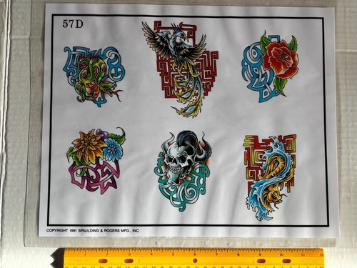 Vintage 1991 Spaulding & Rogers Tattoo Flash Sheet D Series 57D Snake ...