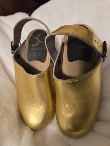 Cape Clogs Metallic Gold Sz 31 Gir Mules Wooden Leather Made In Sweden ...