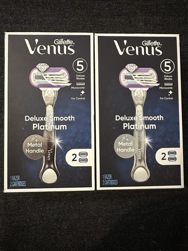 2 Gillette Venus Deluxe Smooth Platinum 1 Razor with 2 Cartridges ...
