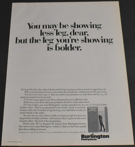 1971 Print Ad Sexy Fashion Long Legs Lady Burlington Pantyhose Bolder ...