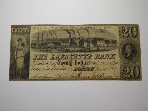 $20 1837 Boston Massachusetts MA Obsolete Currency Bank Note Bill ...
