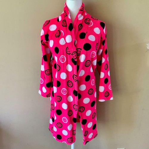 SO Size Medium 10-12 Pink Fleece Emoji Smiley Face Polka Dot Robe ...