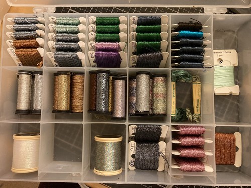 57 Metallic Embroidery Cross Stitch DMC & Kreinik Thread With Storage ...