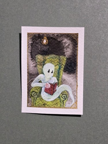 ACEO Art Card Original - Reading Ghost - Mixed media - watercolor ...