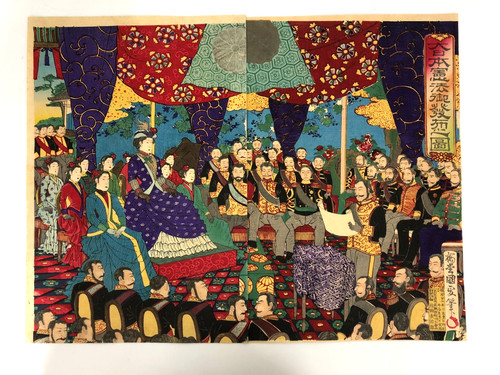 Kunimasa Woodblock Print Diptych: Constitution of Japan is promulgated ...