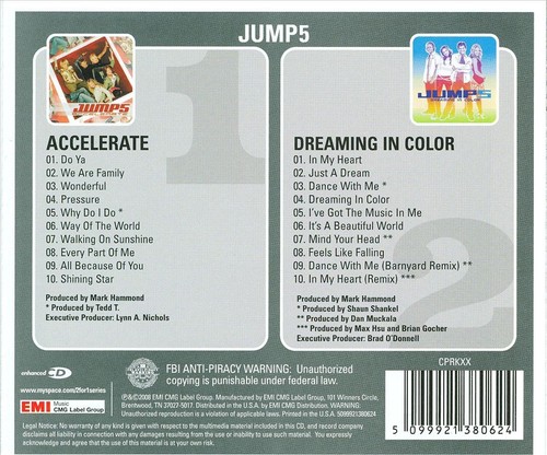 JUMP5 - TWO FOR ONE: ACCELERATE/DREAMING IN COLOR NEW CD 5099921380624 ...