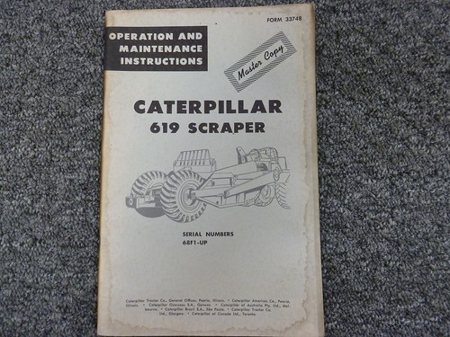 Caterpillar Cat 619 Scraper Owner Operator Maintenance Manual S/N 68F1 ...