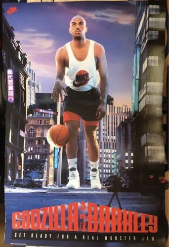 Rare Old NIKE Godzilla × Charles Barkley Advertising Poster with ...