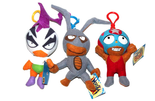 NEW SET OF 3 MUCHA LUCHA THE FLEA, RIKOCHET, BUENA GIRL 4" TALL PLUSH ...