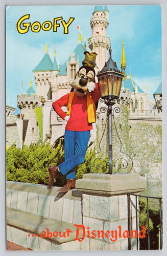Postcard Goofy About Disneyland at Anaheim Sleeping Beauty's Castle ...