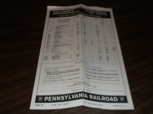 OCTOBER 1967 PRR PENNSYLVANIA RAILROAD FORM 91 COLUMBUS/CINCINNATI-ST ...