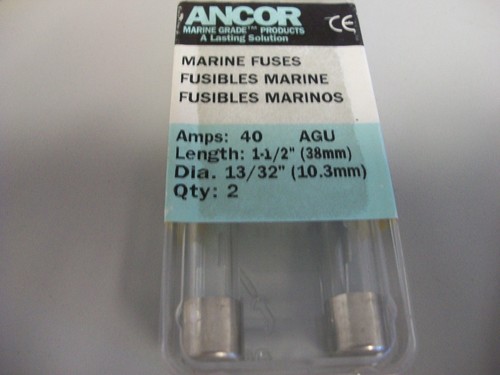 NOS PAIR (2) ANCOR MARINE 1 1/2" LONG X 13/32" DIA 40 AMP FUSES 603400 ...