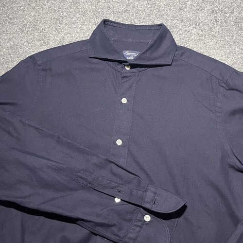 Finamore Shirt Mens XL Alumo Cotton Cashmere Blue Long Sleeve Button Up ...