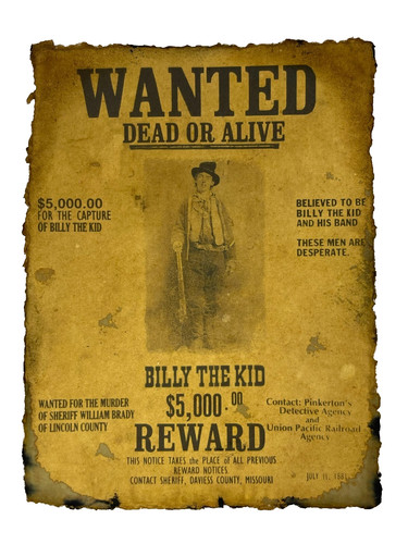 Billy The Kid Wanted Poster Distressed Prints Aged Western Art Wild ...
