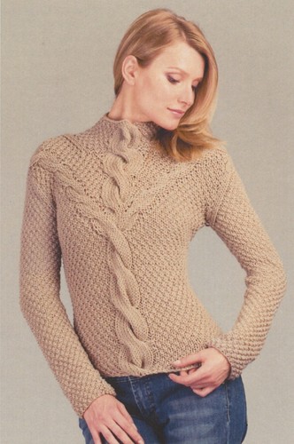 Karabella Yarns Knitting Pattern KK415 Split Cable Aurora Bulky Sweater ...