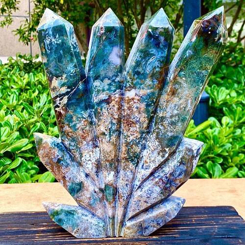 11.4LB Natural Water Grass Agate Column Quartz Multi pointed Column | eBay