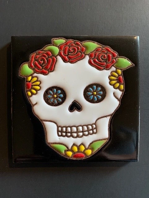 Day Of The Dead Clay Tile 6x6 - Hand-Painted Mexican Derby Art Piece ...