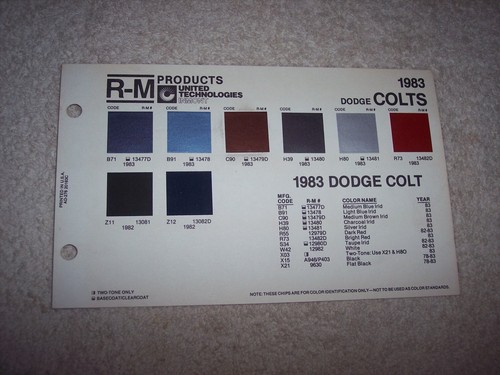 1983 DODGE COLTS EXTERIOR R-M PAINT CHIP COLOR CHART #443 | eBay