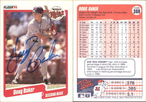 Doug Baker Signed 1990 Fleer #368 Card Minnesota Twins Auto AU | eBay