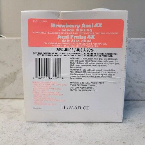 Starbucks Strawberry Acai Refresher Base 4x Concentrate BB FEB 20 2025 ...