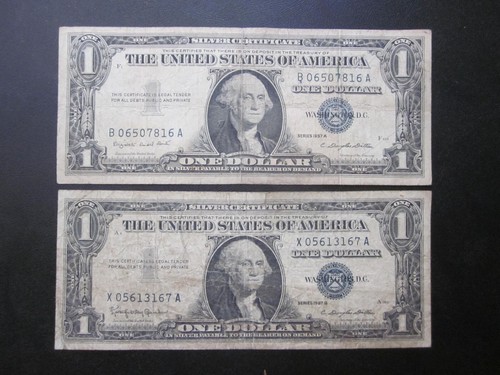 1957 A & 1957-B $1 SILVER CERTIFICATE ONE DOLLAR LOT OF 2 BANKNOTES OLD ...