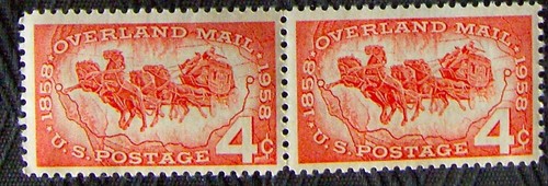 US 4¢ Stamp SC #1120, Overland Mail Stagecoach Horses MNH, 1958 a pair ...