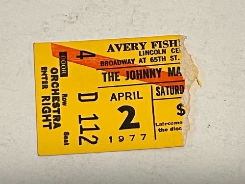 Johnny Mathis Vintage Concert Ticket Stub Avery Fisher Hall 4/2/77 | eBay