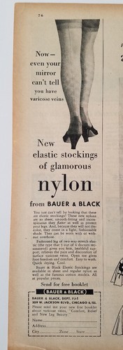 1953 Bauer & black elastic stockings Hosiery of nylon woman's legs ad ...