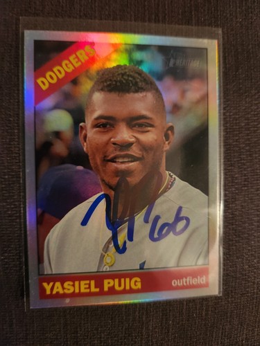 Yasiel Puig Signed Autograph 2015 Topps Heritage Foil Los Angeles ...