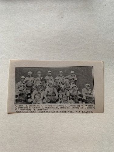 Grafton PA West Virginia League Del Gainer Guy Zinn 1909 Baseball Team ...