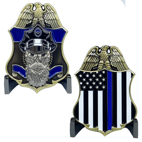 Thin Blue Line Police Challenge Coin Beard Gang Skull Back the Blue cbp ...