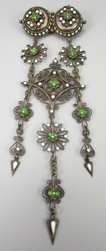 RARE EARLY CLEMENT BERG STERLING ENAMEL 5 1/4" SOLJE DANGLING BROOCH ...