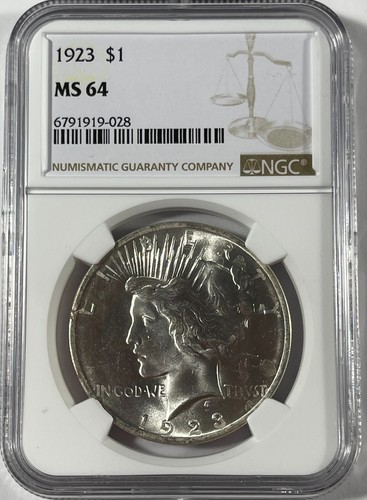 1923 Peace $1 NGC MS64 (#19290 ) Blazing white Some spots. Small ...