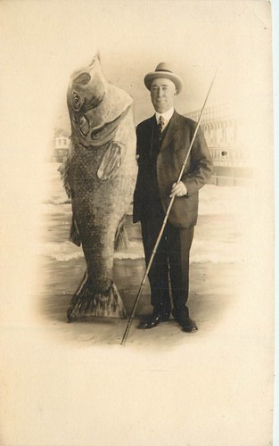 Studio Photo Postcard RPPC Man With Giant Fish Beach Front Fishing | eBay