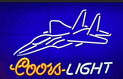 Coors Light Fighter Jet Aircraft Beer 20"x16" Neon Sign Bar Real Glass ...