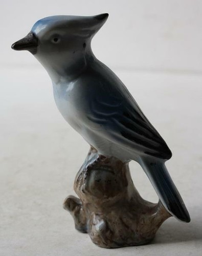 Blue Jay Figurine Blue Bird Tree Ceramic Porcelain Hand Painted Made in ...