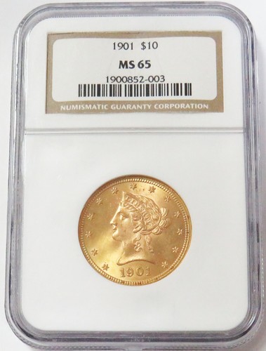 1901 GOLD USA $10 DOLLAR LIBERTY HEAD EAGLE COIN NGC MINT STATE 65 PQ ...