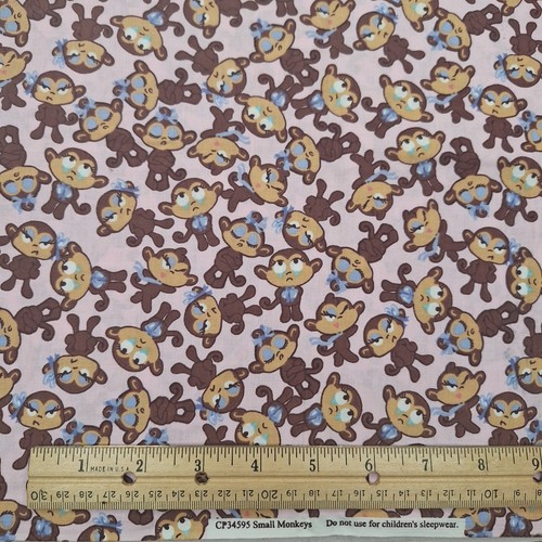 Monkey Toss Cotton Fabric Pink Brown Small Monkeys 1 yard | eBay