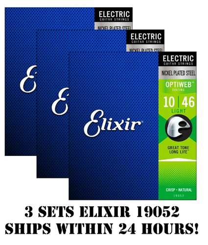 *3 SETS ELIXIR 19052 OPTIWEB COATED ELECTRIC GUITAR STRINGS LIGHT - 10 ...