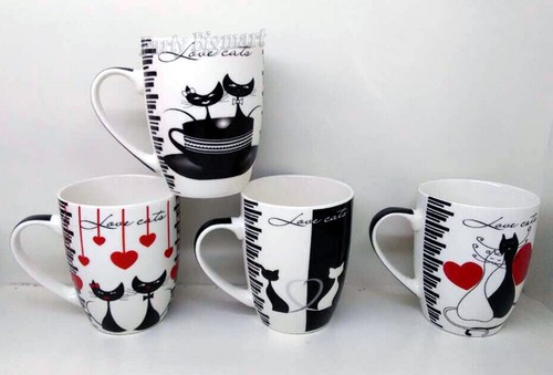Coffee Mugs Set of 4 Love Cats Kitten Designs Tea Cup Bone China mugs ...