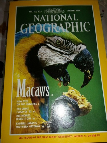 NATIONAL GEOGRAPHIC VOL. 185, NO. 1 JANUARY 1994: MACAWS - VERY GOOD ...