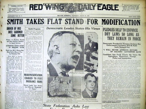 1928 newspaper Democratic President candidate AL SMITH FOR REPEAL of ...