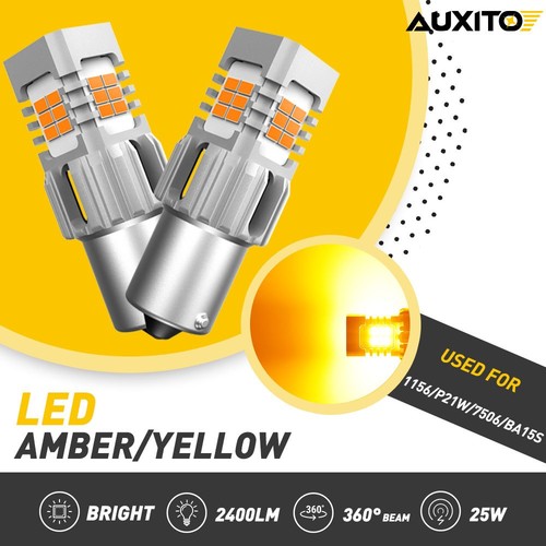 2pcs AUXITO 1156 7506 LED Amber Yellow Tail Turn Signal Light Bulbs DRL ...