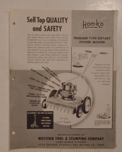Western Tool & Stamping Co. Homko Trimmer Type Rotary Power Mower flyer ...