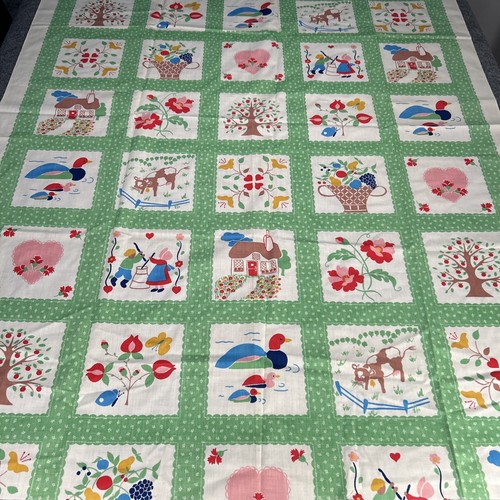 Vintage Spring Mills Fabric Cheater Quilt Panel Farm Cottage Retro 58 ...