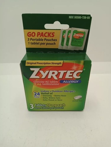 Zyrtec 24 Hour Allergy Relief Tablets, 10 mg Travel Size, 3 ct | eBay