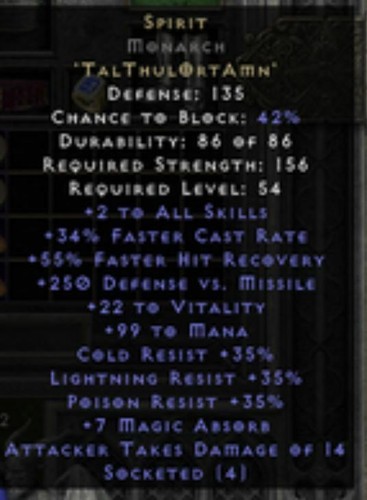 Diablo 2: Resurrected 34% FASTER CAST RATE D2R Spirit Monarch Shield SC ...
