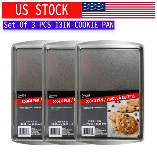 A Set Of 3 Non-stick 13 Inches Cookie Silvery Sheets Home Cookie Tray ...